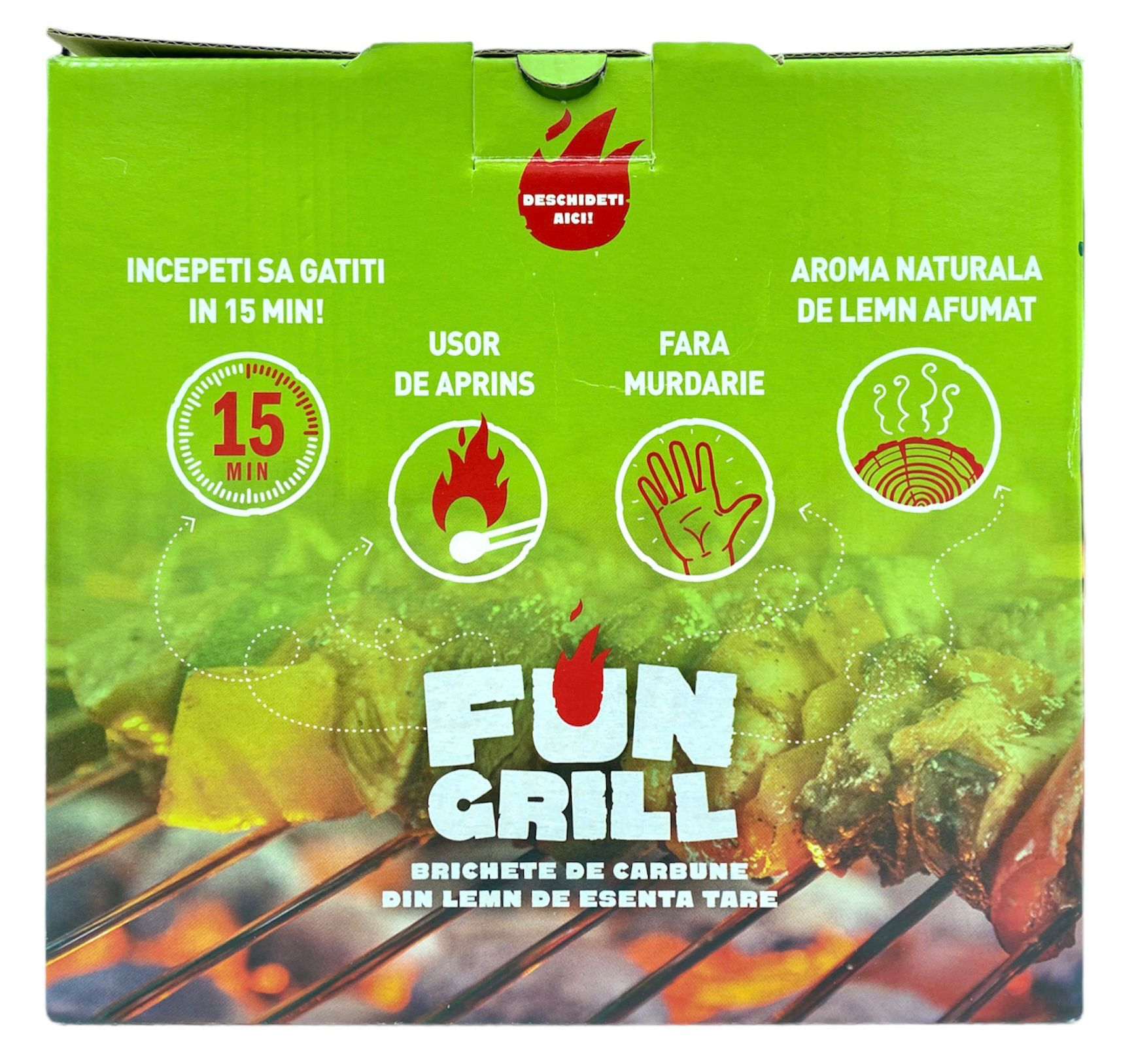 FUN GRILL, KIT BRICHETE DE CARBUNE PENTRU GRATAR CU LEMNE SI CHIBRITURI ...